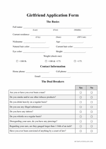 √ Girlfriend Application Form (Word)
