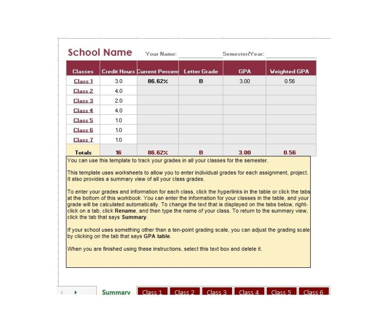 √ Free Printable Gradebook Template (Excel)