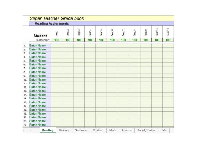 √ Free Printable Gradebook Template (Excel)