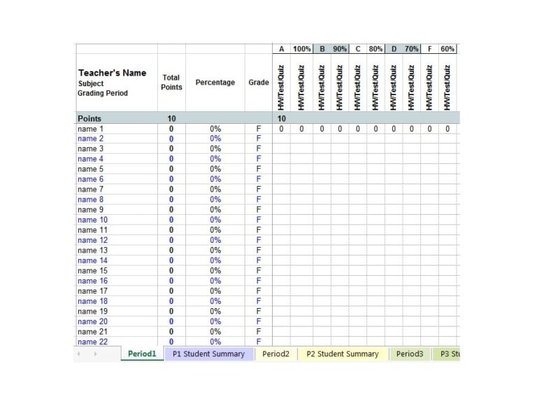 √ Free Printable Gradebook Template (Excel)