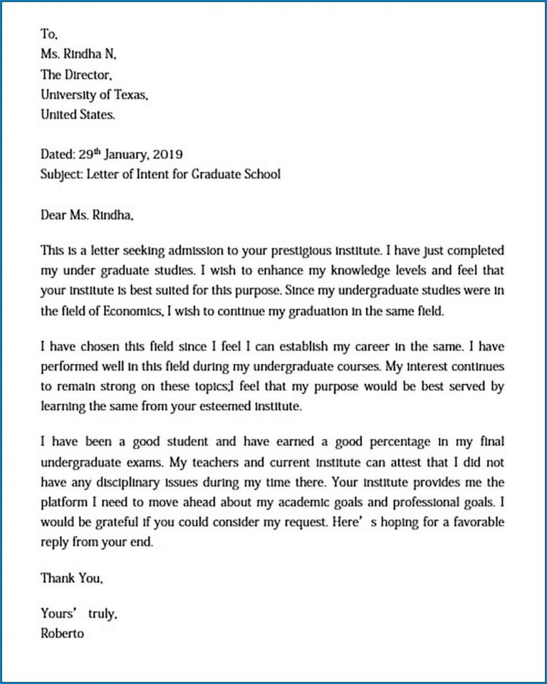 √ Free Printable Graduate School Letter Of Intent Template