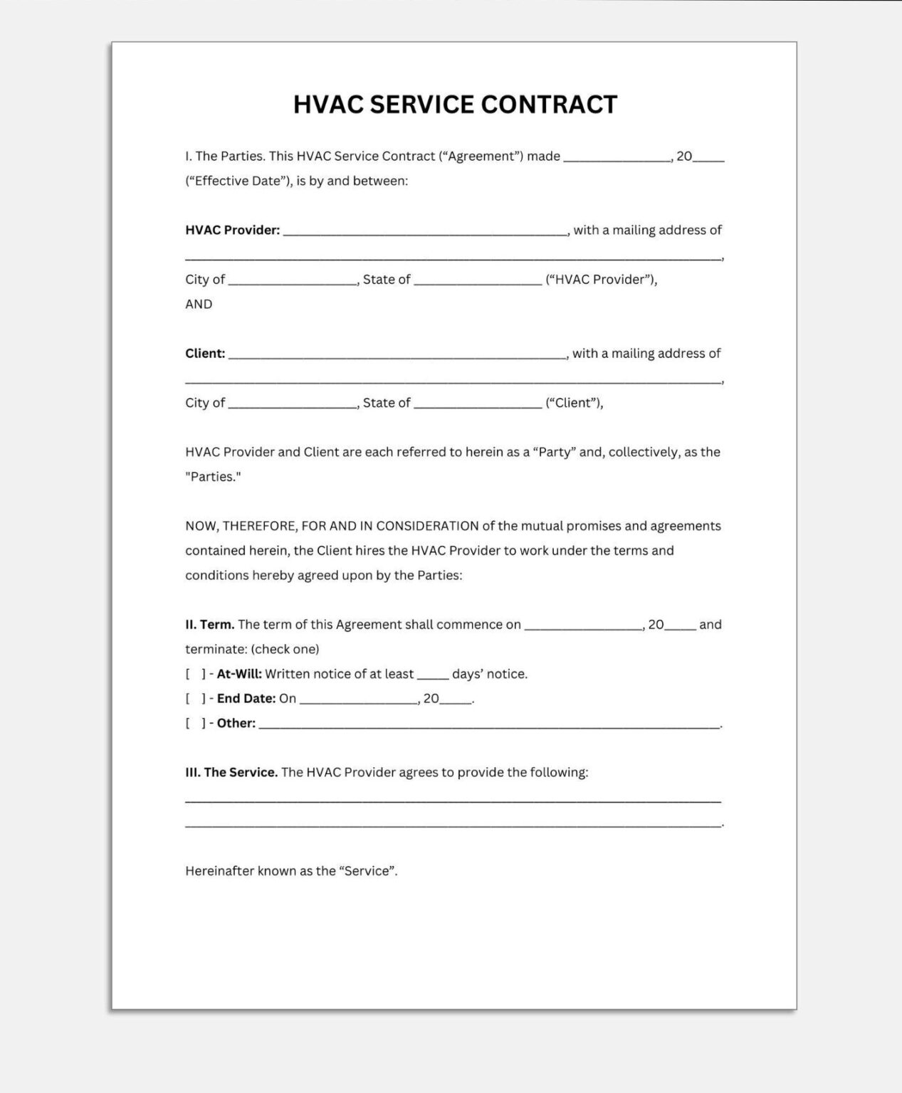 √ HVAC Contract Template (Word)