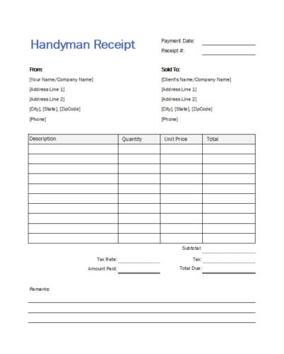 √ Free Printable Handyman Receipt Template