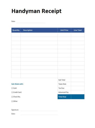 Handyman Receipt Template Example | Templateral