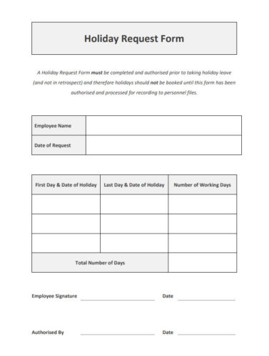 √ Free Printable Holiday Request Form