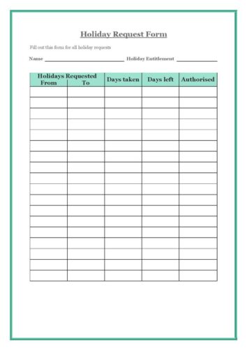 √ Free Printable Holiday Request Form