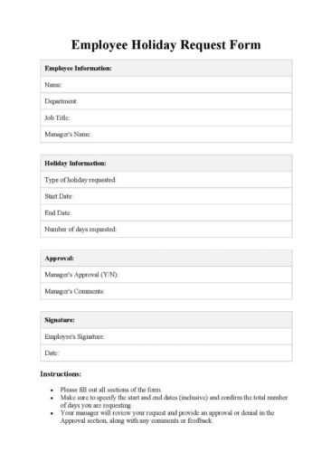 √ Free Printable Holiday Request Form