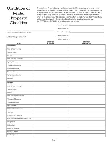 √ Home Rental Inspection Checklist Template
