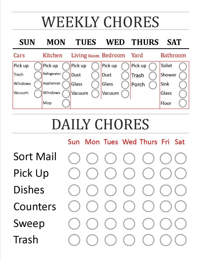 √ Home Servant Daily Chore List Template