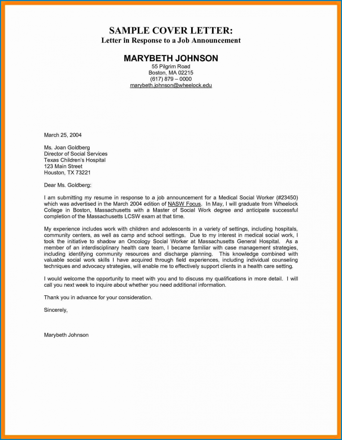 Letter Of Application Hospital