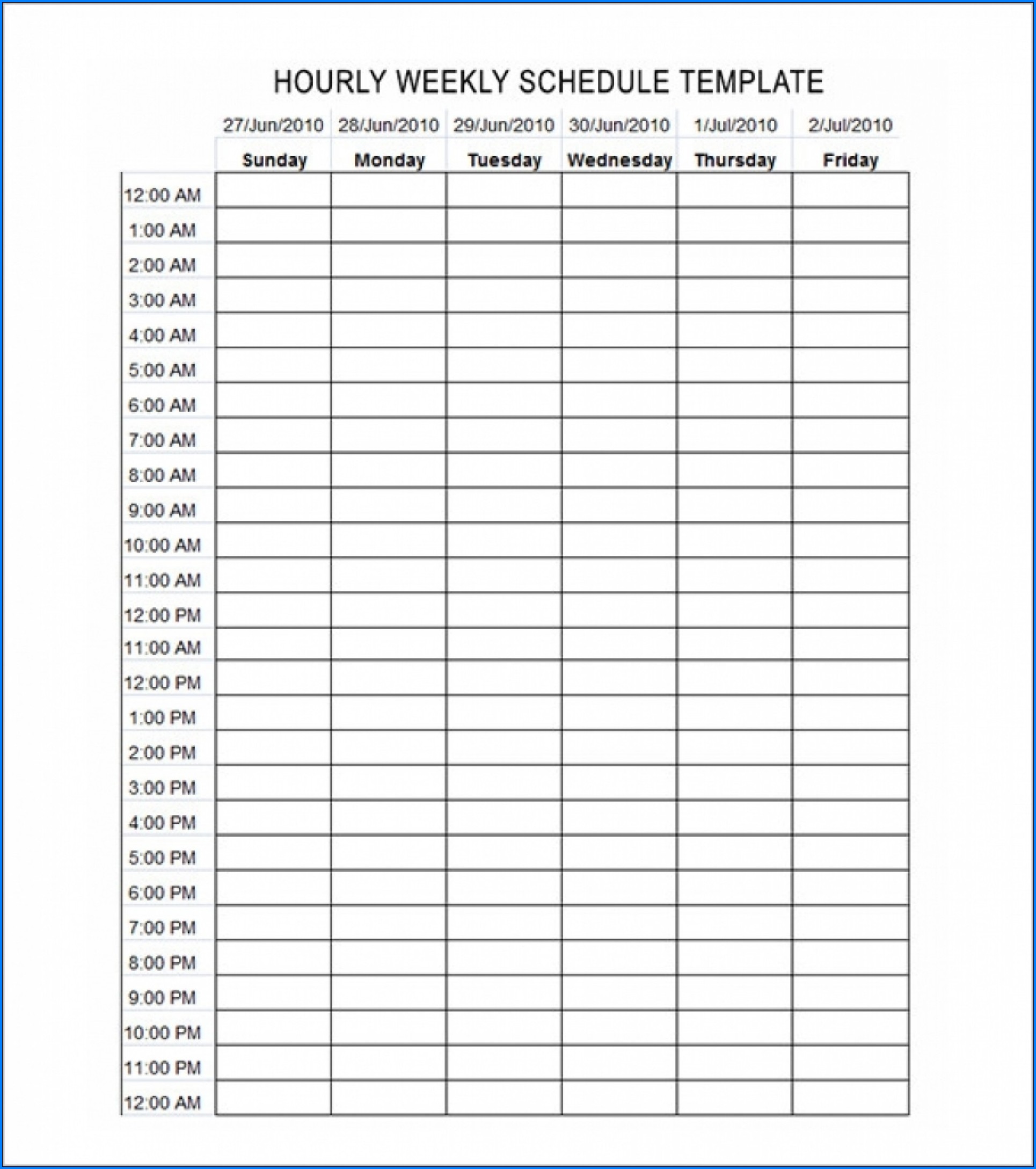  Free Printable Hourly Schedule Template