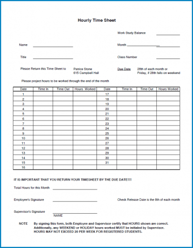 √ Free Printable Hourly Timesheet Template