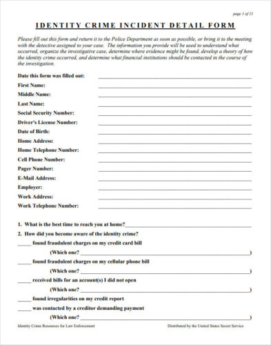 √ Free Printable Crime Report Template