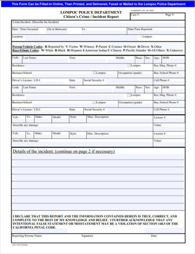 √ Free Printable Crime Report Template
