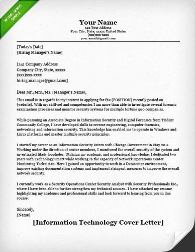 √ Information Technology Manager Cover Letter Template