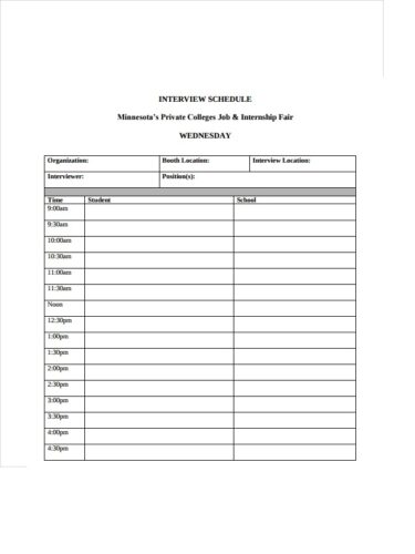 √ Free Printable Interview Schedule Template