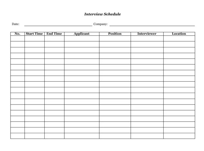 √ Free Printable Interview Schedule Template