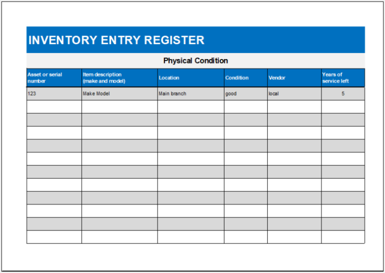 √ Inventory Entry Register Template (Excel)