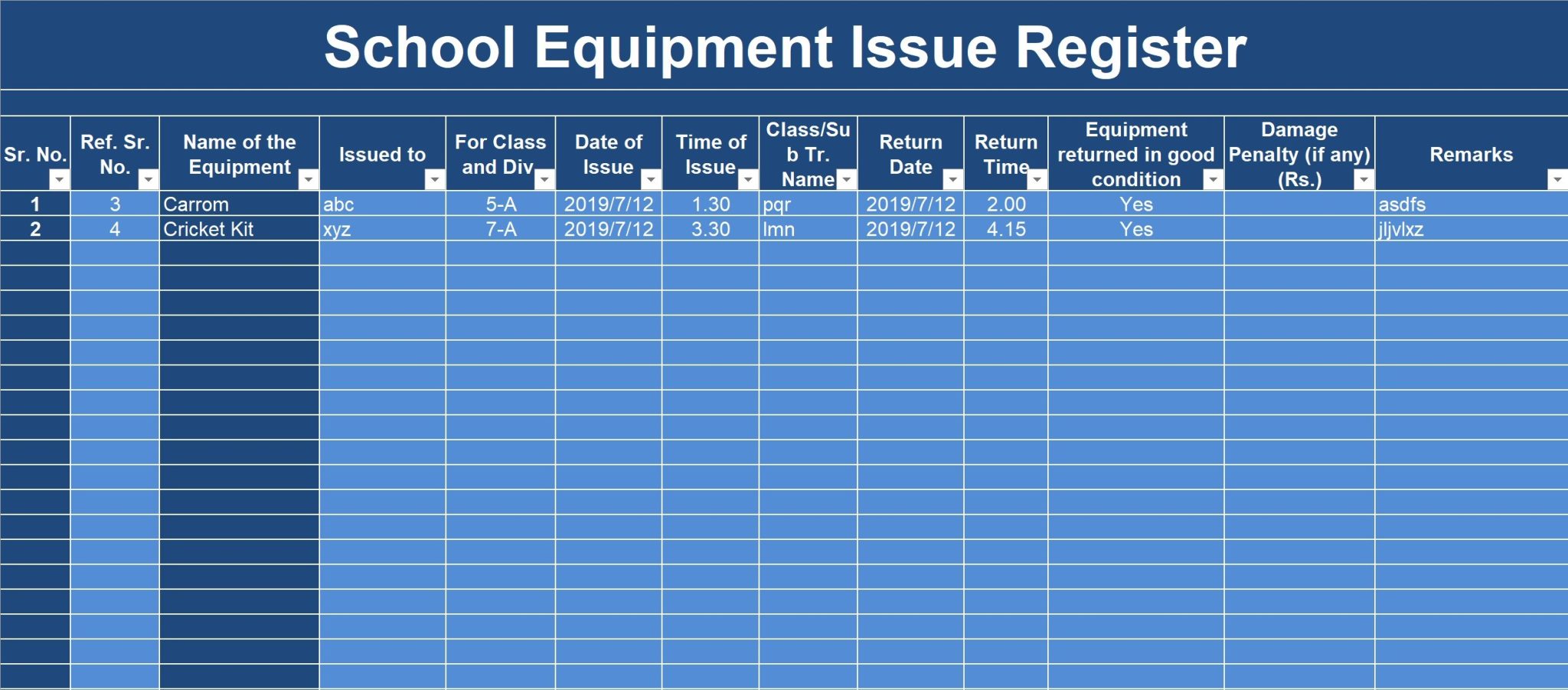 √ Inventory Entry Register Template (Excel)