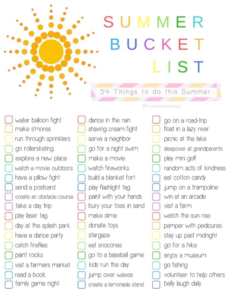 √ Kid’s Summer Activities Checklist Template