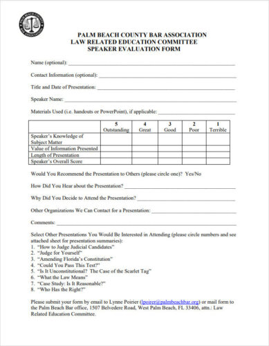 √ Free Printable Speaker Evaluation Form