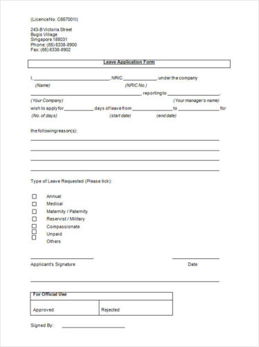 √ Free Printable Leave Application Form