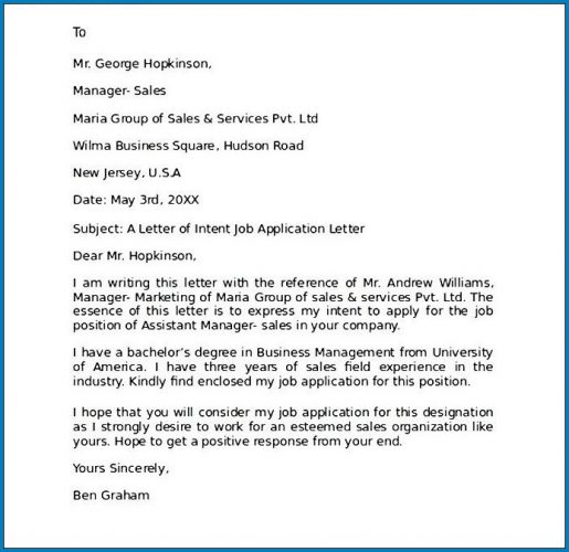 √ Free Printable Letter Of Intent For A Job