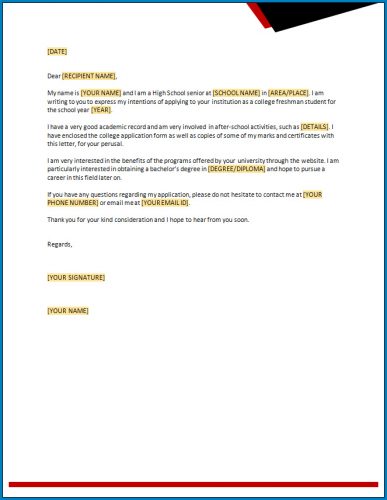 √ Free Printable Letter Of Intent For College
