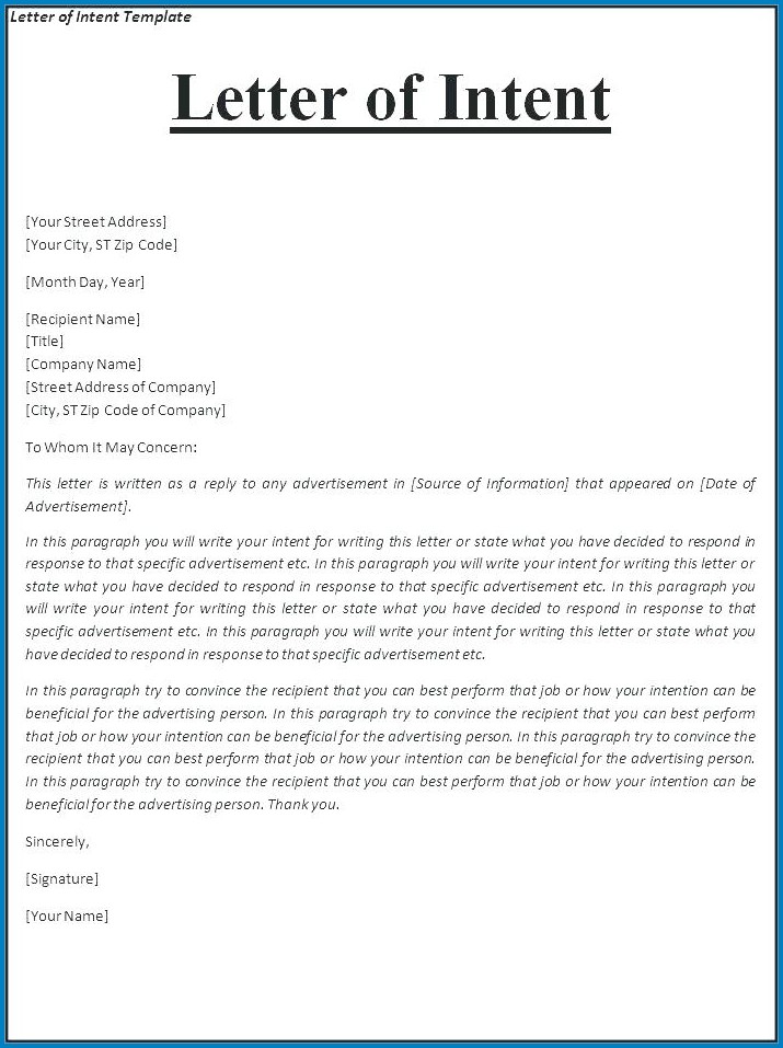 Example Letter Of Intent For Teaching Position