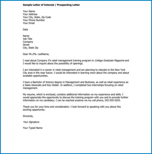 Letter Of Interest For Employment Example | Templateral