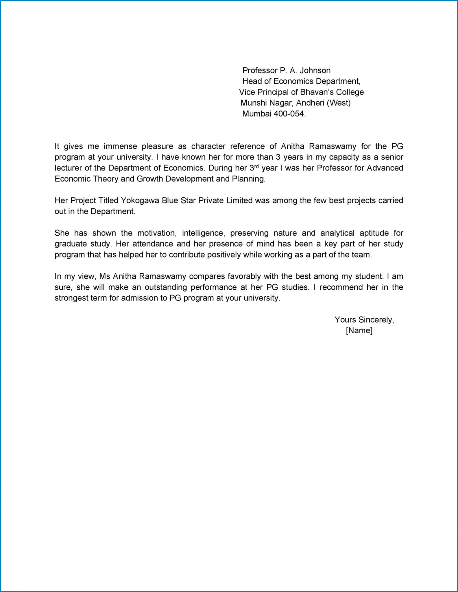  Letter Of Recommendation For Family Member