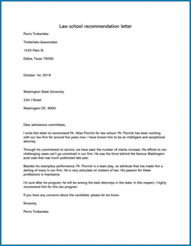 √ Free Letter Of Recommendation For Law School