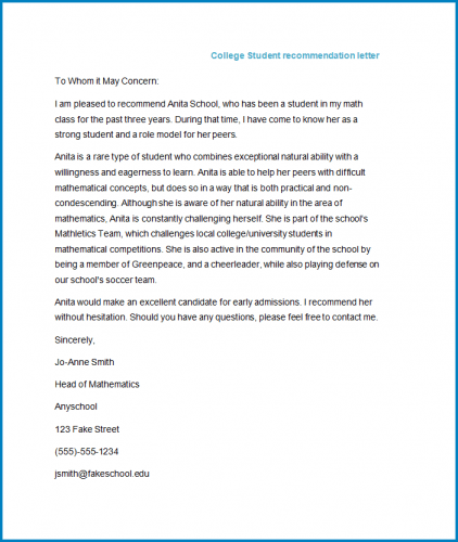 √ Free Printable Letter Of Recommendation For Student
