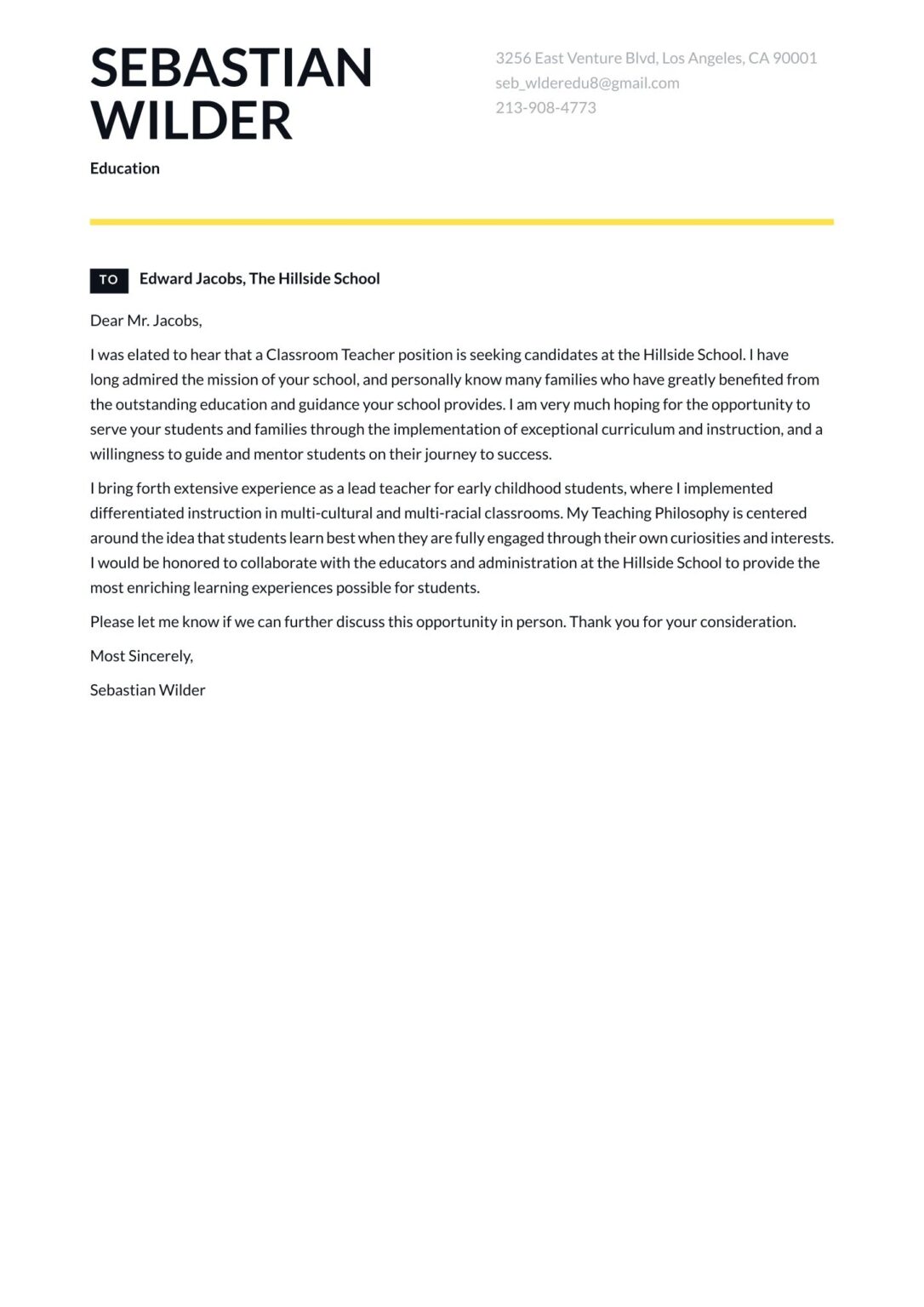 √ Letter of Introduction for Teacher (Word)