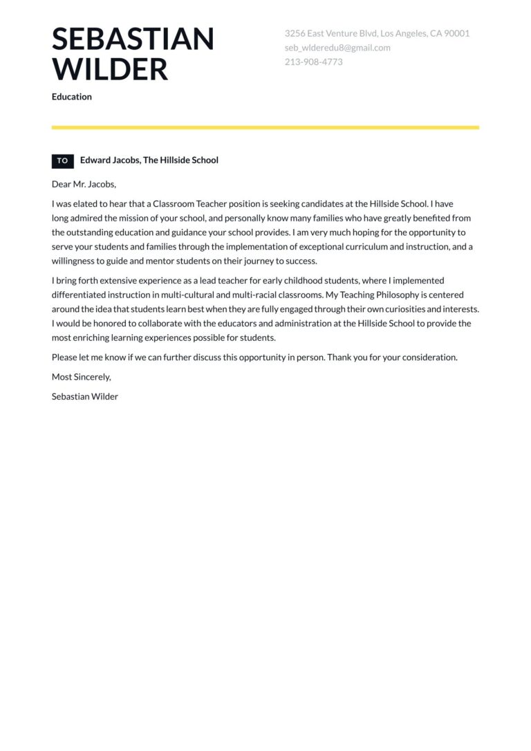 √ Letter of Introduction for Teacher (Word)