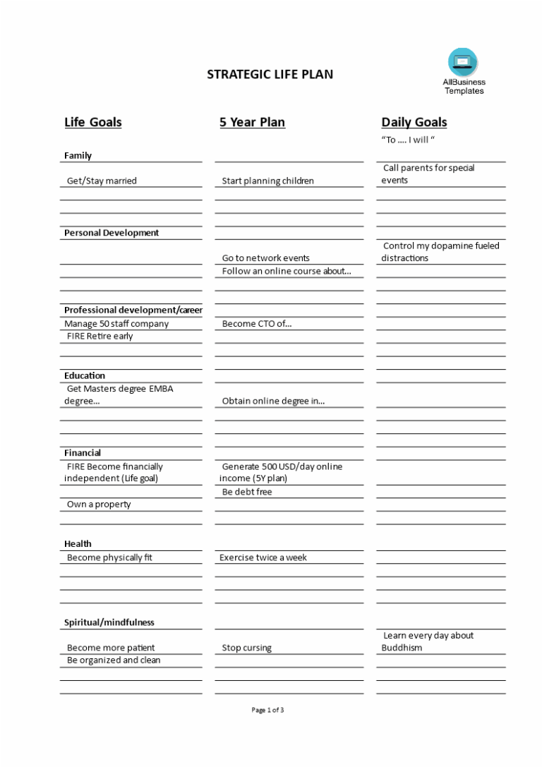 √ Free Customizable Life Plan Template (Word)