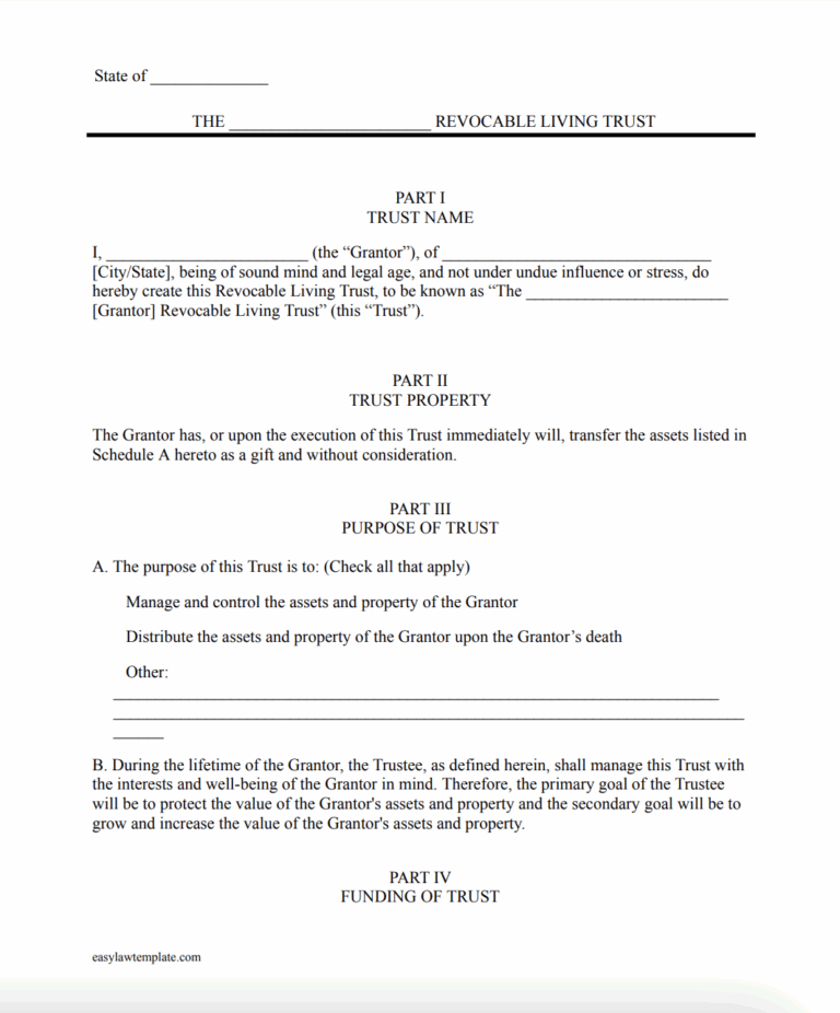 √ Free Living Trust Form (Word)
