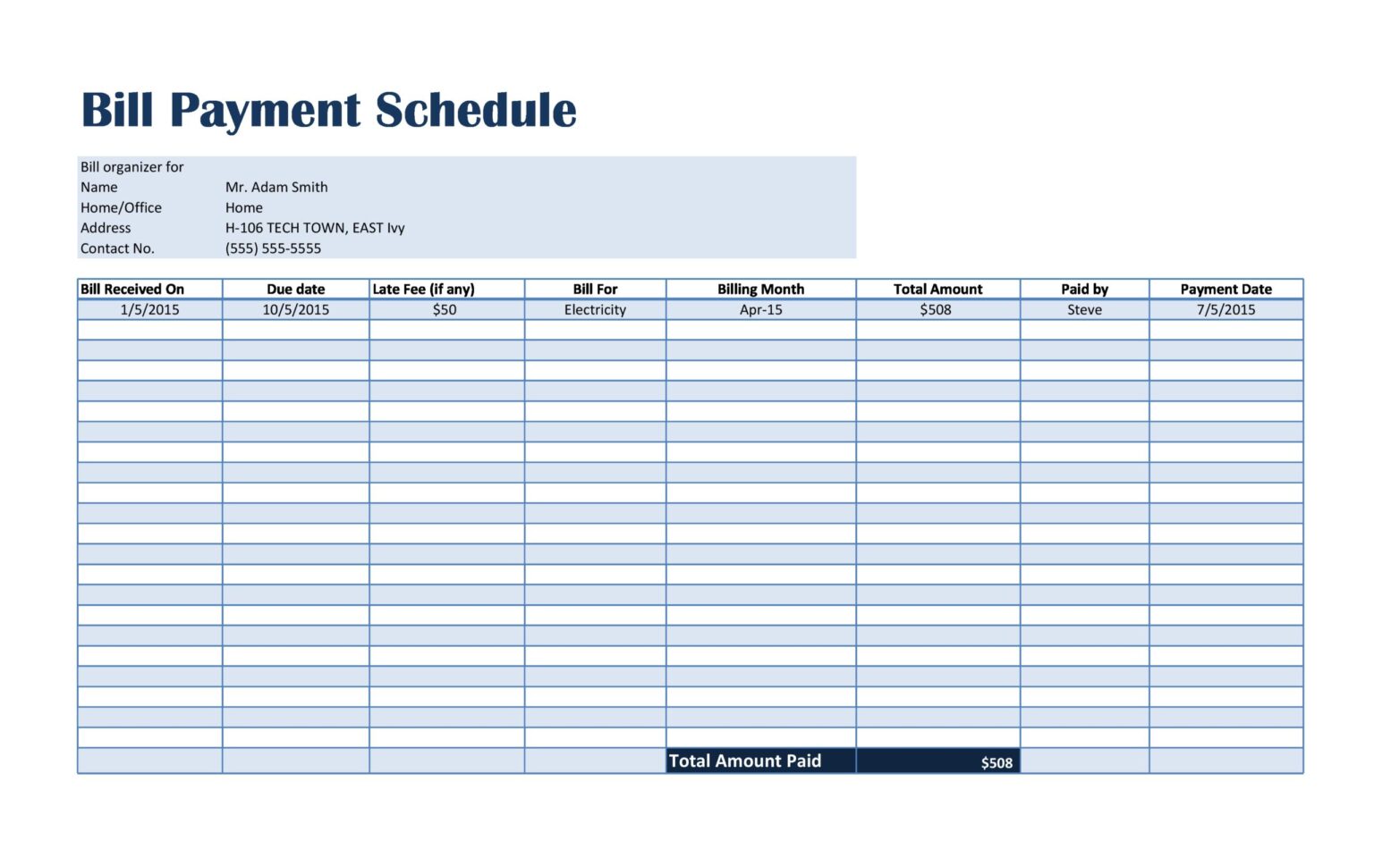 √ Printable Loan Payment Schedule Template