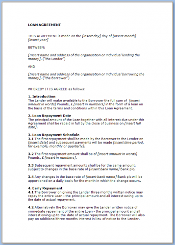 √ Free Printable Loan Repayment Contract Template