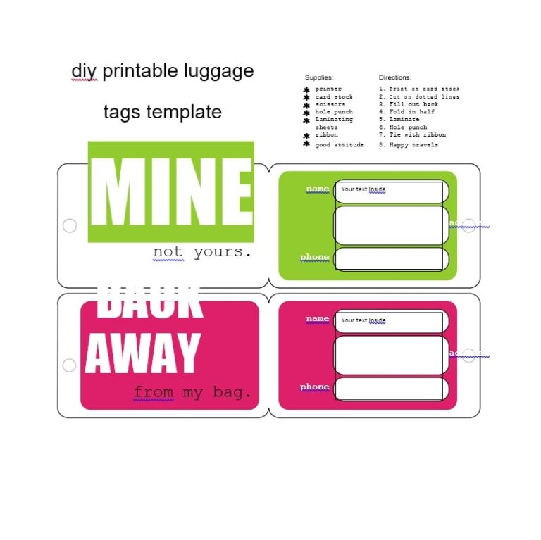 √ Free Printable Luggage Tag Template (Word)