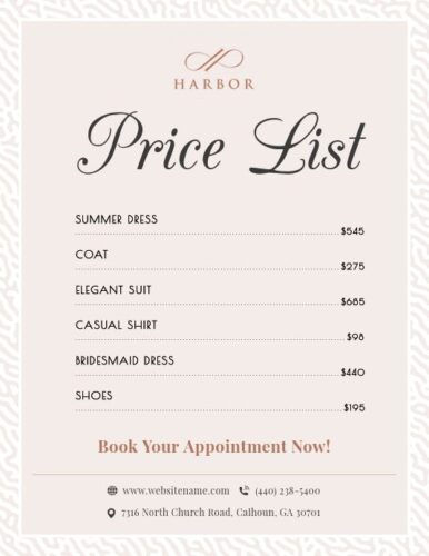 √ Makeup Price List Template