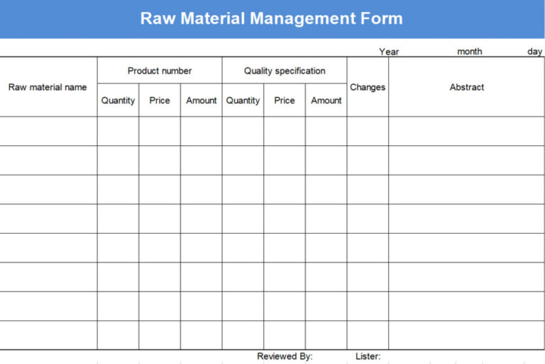 √ Material Quantity Record Sheet Template (Excel)