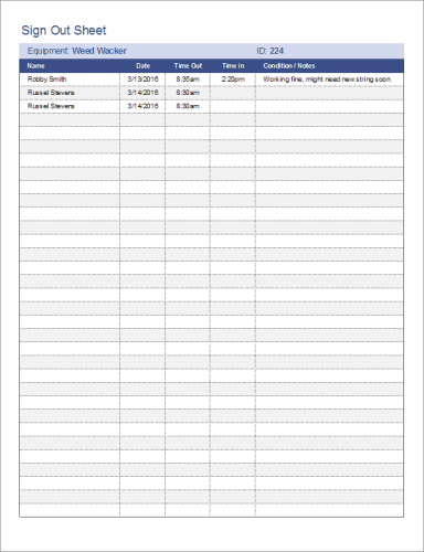 √ Free Material Sign-out Sheet Template (Excel)