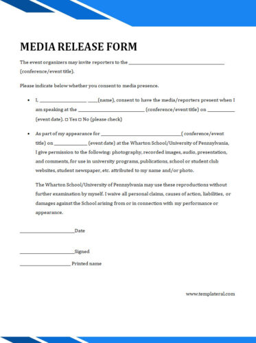 √ Free Media Release Form Template