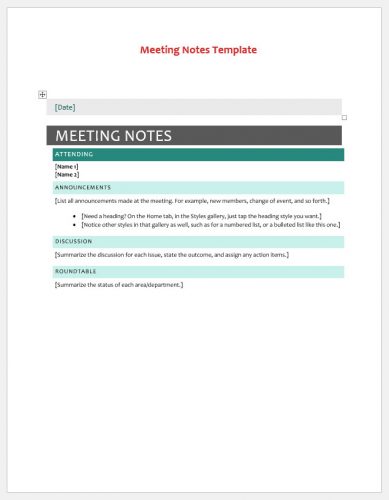 √ Free Printable Meeting Notes Template