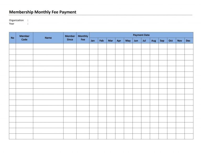 √ Membership Monthly Fee Payment Template