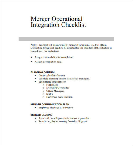 Merger Operational Integration Checklist | Templateral