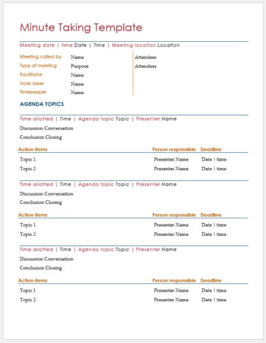 √ Free Printable Minute-Taking Template