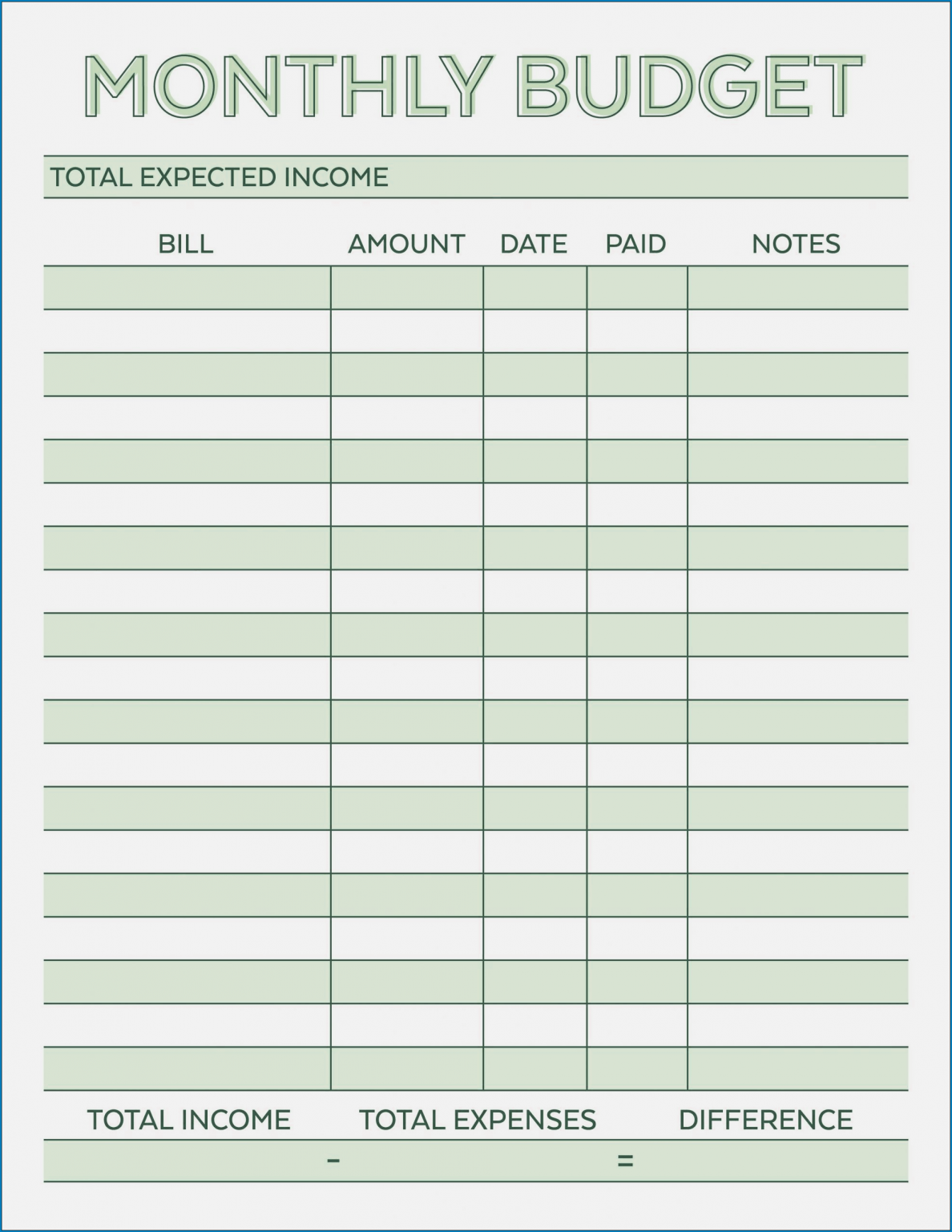 √ Free Printable Monthly Budget Template