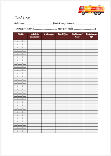 √ Monthly Fuel Consumption Worksheet Template